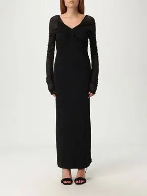 Max Mara Ruched Mesh Sleeve Maxi Dress