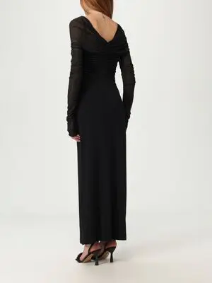 Max Mara Ruched Mesh Sleeve Maxi Dress