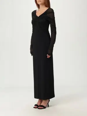Max Mara Ruched Mesh Sleeve Maxi Dress