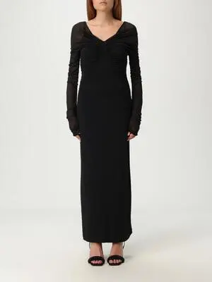 Max Mara Ruched Mesh Sleeve Maxi Dress
