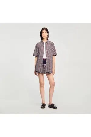 Sandro Oversized Checkered Shirt Jacket