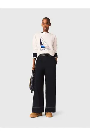 Maje Cotton Blend Trousers With Leather Belt