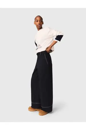 Maje Cotton Blend Trousers With Leather Belt