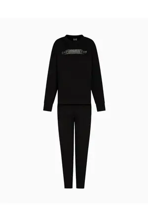 EA7 Logo Series Cotton Interlock Tracksuit - Black