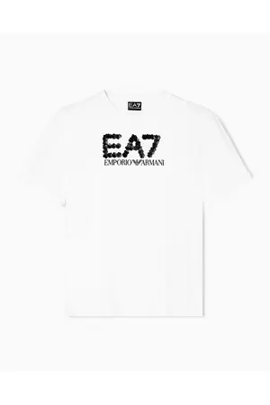 EA7 Logo Series Cotton Jersey Crew-neck T-shirt With Sequins - White