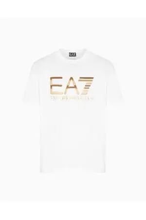 EA7 Logo Series Cotton T-shirt With Oversized Logo - White