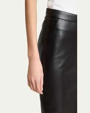 Givenchy Lambskin Leather Midi Pencil Skirt With Godet Back