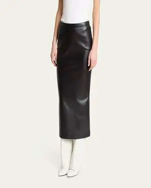 Givenchy Lambskin Leather Midi Pencil Skirt With Godet Back