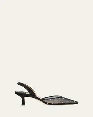 Manolo Blahnik Carolyne Polka-Dot Mesh Pumps - Black/white