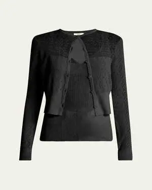 Chloé Embroidered Pointelle Cotton Combo Top - Black