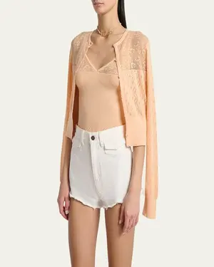 Chloé Embroidered Pointelle Cotton Combo Top