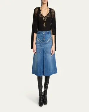 Chloé Embroidered Pointelle Cotton Combo Top