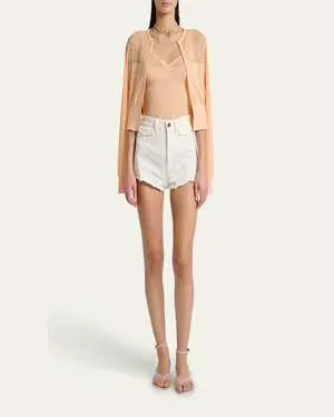 Chloé Embroidered Pointelle Cotton Combo Top