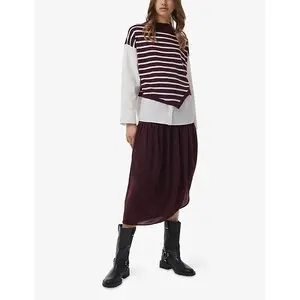 LEEM Gathered-pleat Asymmetric-hem Woven Midi Skirt