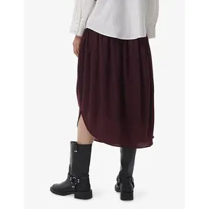 LEEM Gathered-pleat Asymmetric-hem Woven Midi Skirt