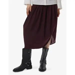 LEEM Gathered-pleat Asymmetric-hem Woven Midi Skirt