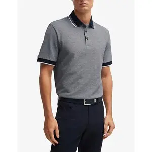 BOSS Logo-embroidered Short-sleeve Cotton Polo - Dark Blue