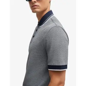 BOSS Logo-embroidered Short-sleeve Cotton Polo - Dark Blue