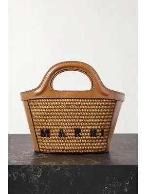 Marni Tropicalia Micro Embroidered Raffia Tote - Brown