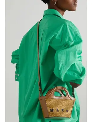 Marni Tropicalia Micro Embroidered Raffia Tote - Brown