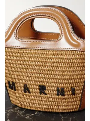 Marni Tropicalia Micro Embroidered Raffia Tote - Brown