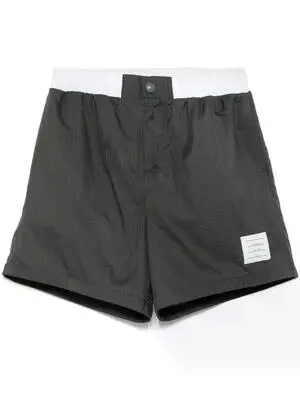 Thom Browne Ripstop Shorts With Logo Waistband - Grey