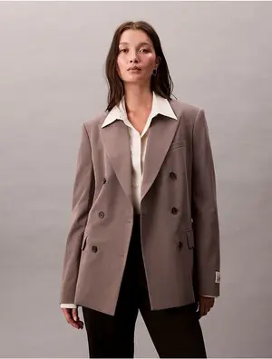 Calvin Klein Double-breasted Wool Gabardine Blend Blazer