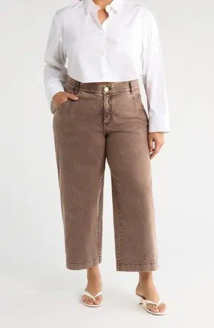 Wit & Wisdom Wyatt Skyrise High Waist Ankle Wide Leg Jeans - Washed Dark Walnut