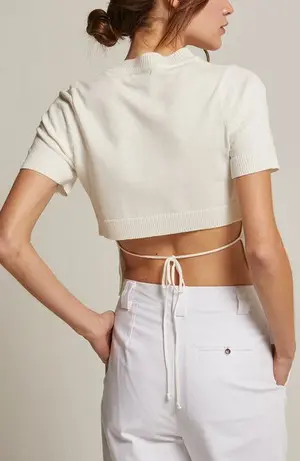 CRESCENT Tie Back Knit Top - White