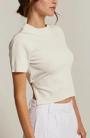 CRESCENT Tie Back Knit Top - White