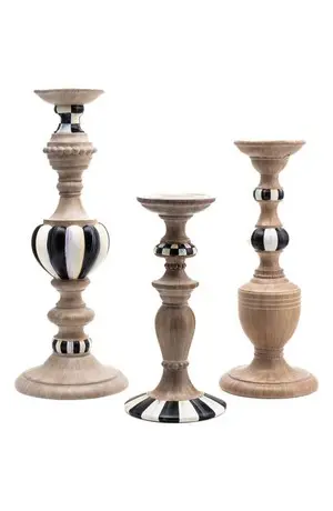 MACKENZIE-CHILDS Courtly Set Of 3 Pillar Candleholders - Black