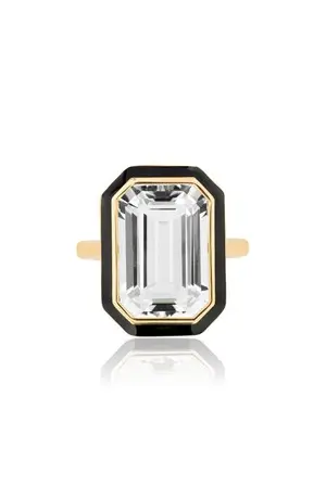 Goshwara Queen Emerald Cut Crystal Ring - Black / Clear