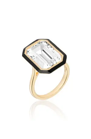 Goshwara Queen Emerald Cut Crystal Ring - Black / Clear
