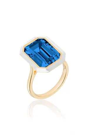 Goshwara Queen Emerald Cut Crystal Ring Deep Blue/white