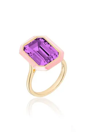 Goshwara Queen Emerald Cut Crystal Ring Purple/pink