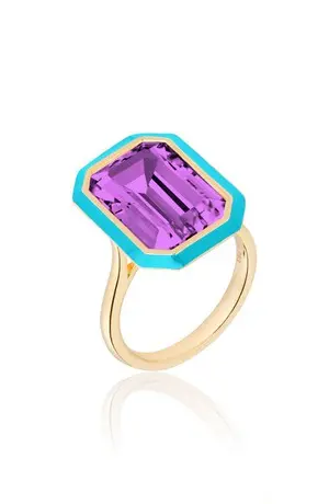 Goshwara Queen Emerald Cut Crystal Ring Purple/turquoise