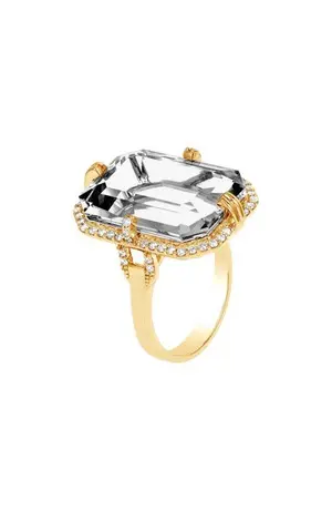 Goshwara Emerald Cut Ring With Pavé Diamonds - Clear