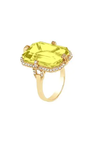Goshwara Emerald Cut Ring With Pavé Diamonds - Lime