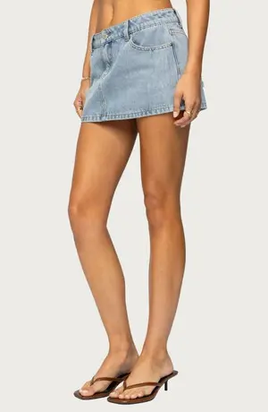 EDIKTED Lace Hearts Denim Miniskirt