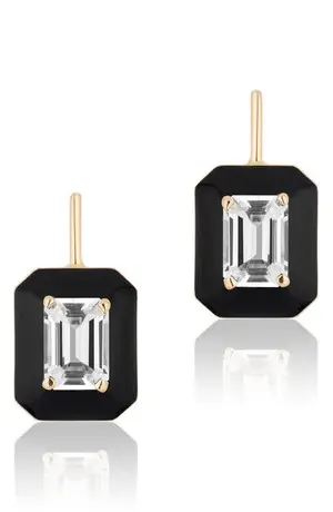 Goshwara Queen Emerald Cut Lever-back Earrings - Black/clear