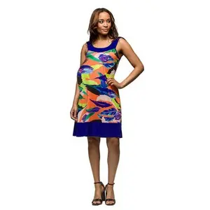 24SEVEN COMFORT APPAREL Maternity Sleeveless Knee Length Dress - Orange Multi