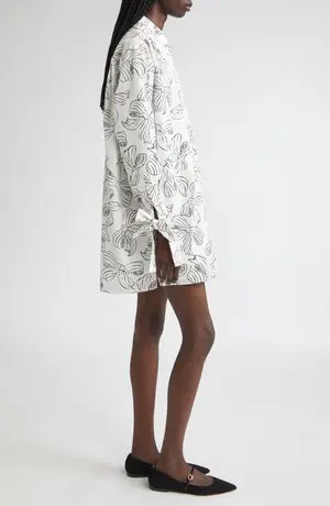 Max Mara Sansa Bow Print Long Sleeve Cotton Poplin Minidress