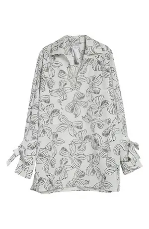 Max Mara Sansa Bow Print Long Sleeve Cotton Poplin Minidress