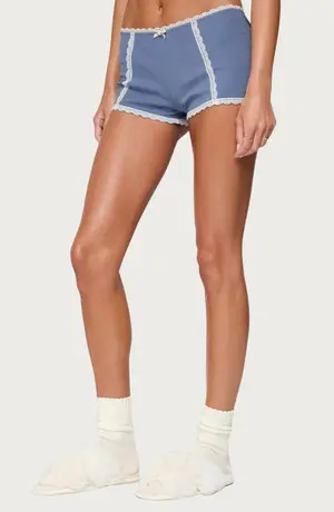 EDIKTED Eliane Lace Trim Micro Shorts
