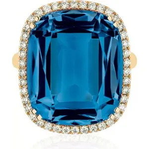 Goshwara Cushion Cut Blue Topaz And Diamond Ring - London Blue Topaz
