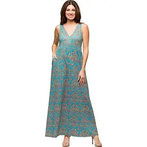 24SEVEN COMFORT APPAREL Maternity Sleeveless V-neck Maxi Dress With Pockets