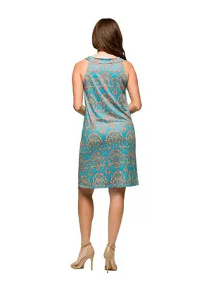24SEVEN COMFORT APPAREL Maternity Sleeveless Knee Length Shift Dress - Blue Multi