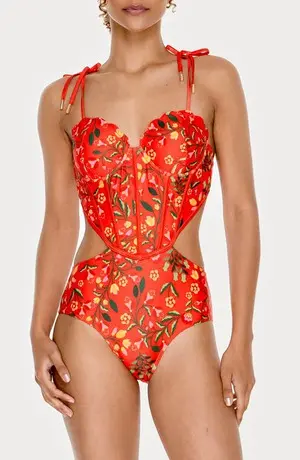 JESSIE ZHAO NEW YORK Scarlet Bloom One-piece Swimsuit - Red