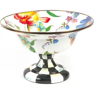 MACKENZIE-CHILDS Flower Market Enameled Steel Large Compote - White Multi