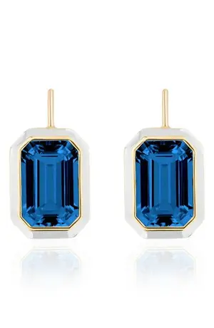 Goshwara Queen Emerald Cut Stone Earrings - Deep Blue